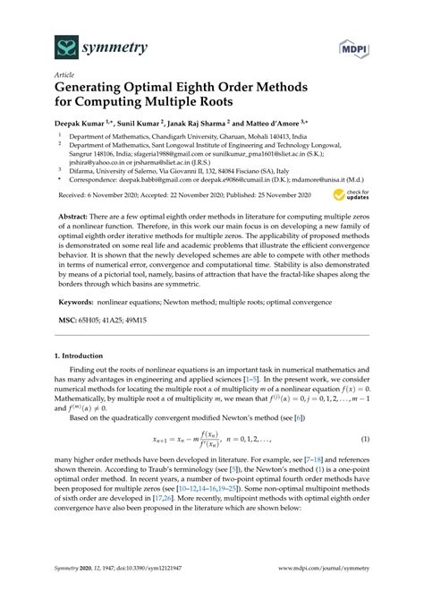 Pdf Generating Optimal Eighth Order Methods For Computing Multiple Roots