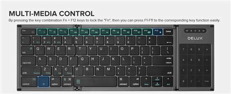 Delux Full Size Foldable Keyboard Bluetooth With 2 In 1 Touchpad Tri Fold Portable Folding