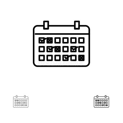 Calendar Date Month Year Time Bold And Thin Black Line Icon Set