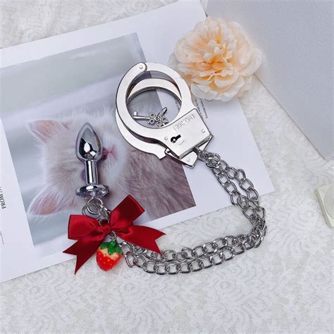 Bowknot Strawberry Cute Butt Plug With Handcuffs Anal Plug Fun Sm