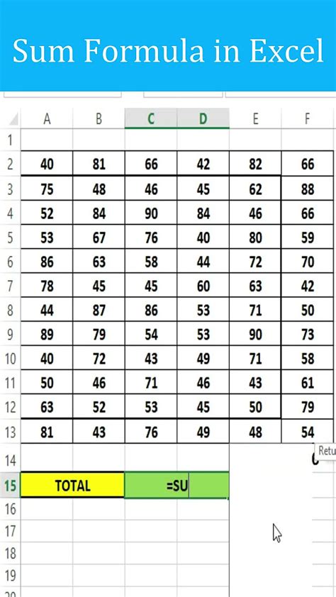 sum formula in excel excel exceltips exceltutorial exceltips