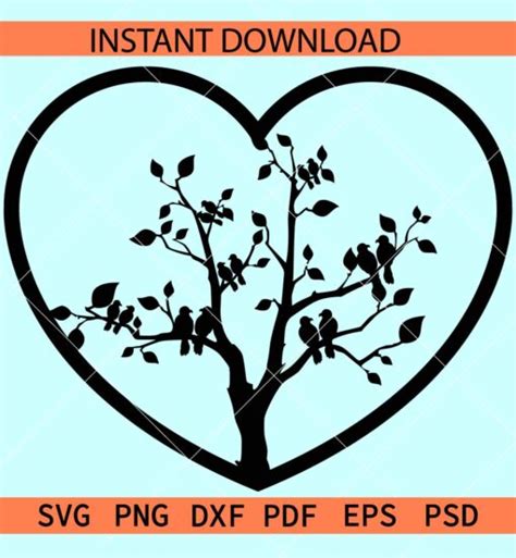 Heart Symbol With Tree And Birds SVG Birds On A Tree Inside Love Heart SVG Birds Love SVG