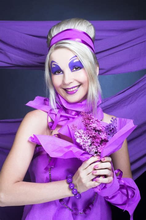 Girl In Violet Stock Image Image Of Face Freckles Adult 32345979