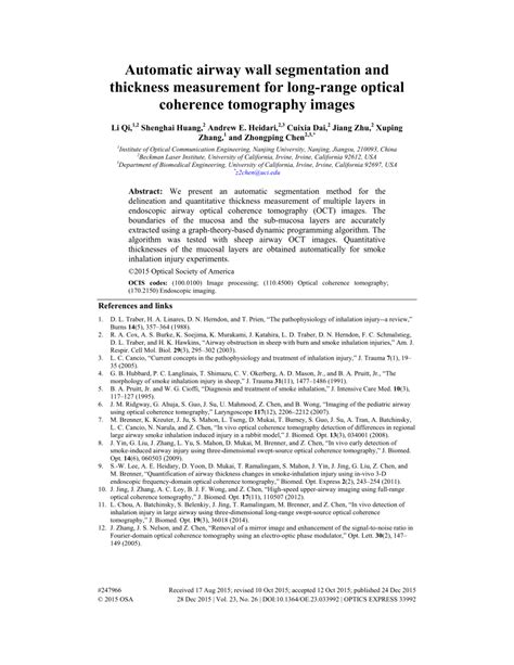 Pdf Automatic Airway Wall Segmentation And Thickness Measurement For Long Range Optical