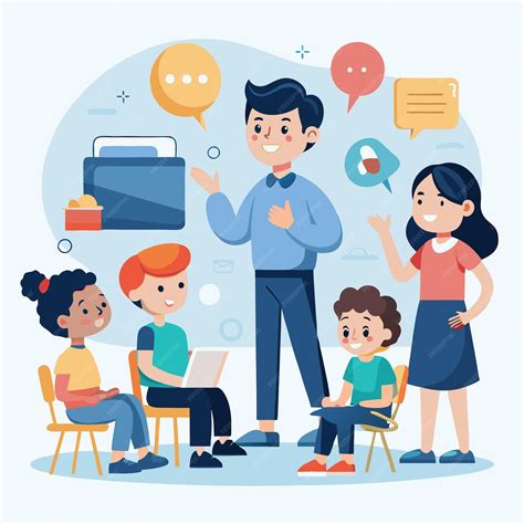 Premium Vector Teacher Leading A Classroom Discussion With Four