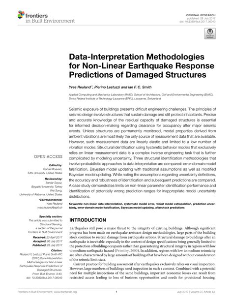 Pdf Data Interpretation Methodologies For Non Linear Earthquake Response Predictions Of