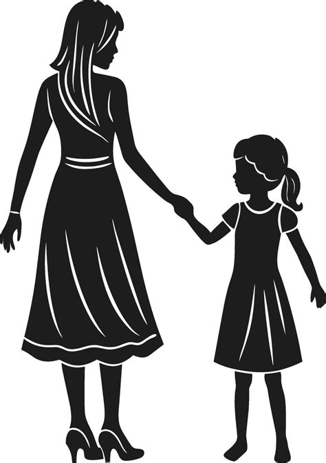 Elegant Mother And Daughter Holding Hands Silhouette Illustration