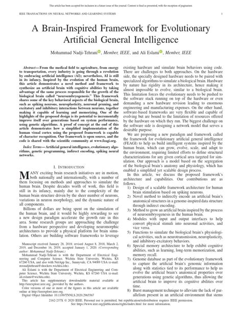 A Brain Inspired Framework For Evolutionary Artiﬁcial General Intelligence Pdf Chemical