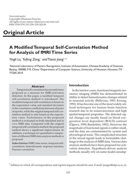 Pdf A Modified Temporal Self Correlation Method For Analysis Of Fmri