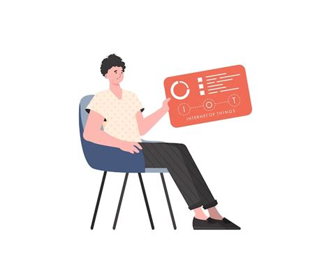 Premium Vector A Man Sits In A Chair And Holds A Panel With Analyzers And Indicators In His