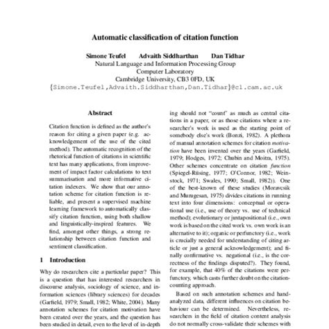 Automatic Classification Of Citation Function Acl Anthology
