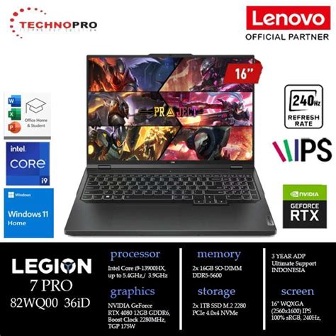 Promo Lenovo Legion Pro 7 16IRX8H 36ID Intel Core I9 13900HX 32GB 2TB SSD NVIDIA GeForce RTX
