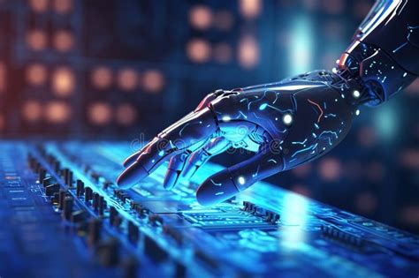 Robot Hand Typing On The Computer The Concept Of Artificial Intelligence Replacing A Human In