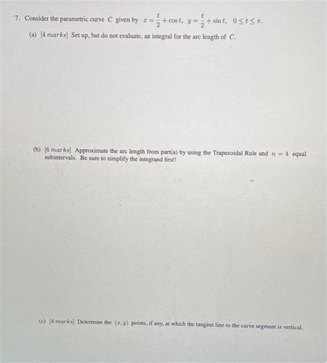 solved 7 consider the parametric curve c given by