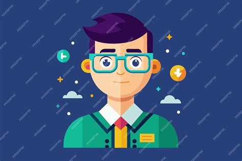 A Flat Design Illustration Of A Young Male Nerd Wearing Glasses And A Green Shirt Against A Blue
