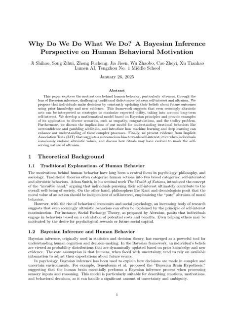 Why Do We Do What We Do A Bayesian Inference Perspective On Human