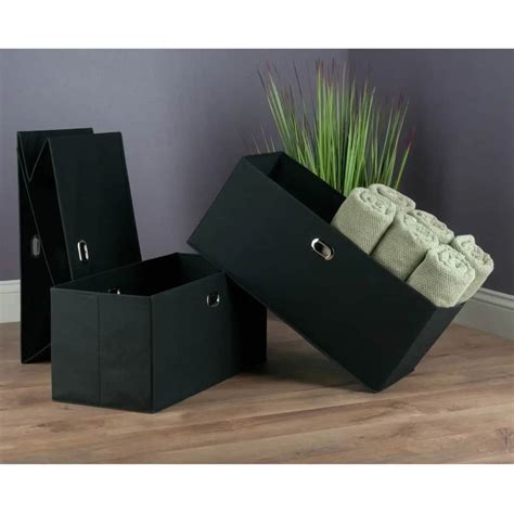 Rectangular Foldable Fabric Baskets 23 Black Set Of 3