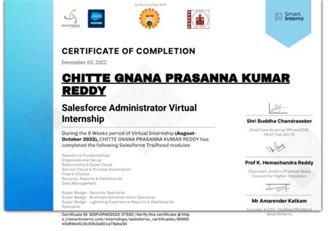 Chitte Gnana Prasanna Kumar Reddy On Linkedin Hello Smartinternz Salesforce Certification