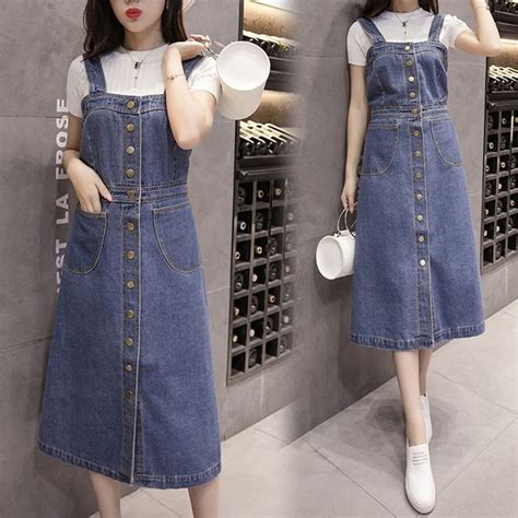 Happo Washed Button Midi A Line Denim Jumper Dress Yesstyle
