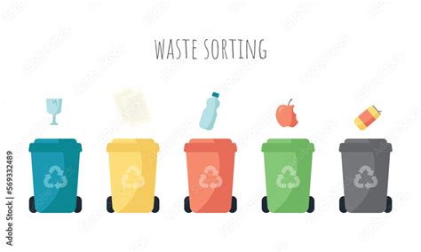 Garbage Bins For Sorting Waste Isolated On White Background Waste Sorting Vector Illustration