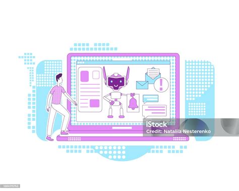 알림 봇 씬 라인 컨셉 벡터 일러스트레이션 자동 뉴스 레터 남자는 웹 디자인에 대한 뉴스 메일 2d 만화 문자를 받고 디지털