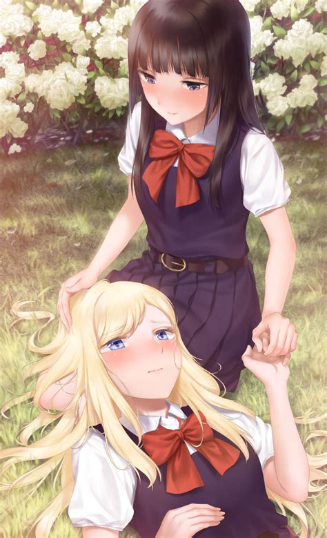 Safebooru 2girls Absurdres Asaba0327 Belt Black Hair Blonde Hair