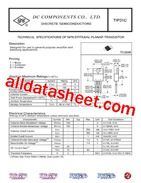 TIP31C Datasheet PDF Dc Components