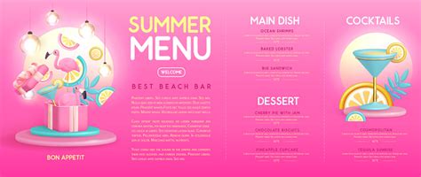 3d 플라스틱 칵테일 열대 과일 및 플라밍고가 있는 레스토랑 여름 메뉴 디자인 벡터 그림 0명에 대한 스톡 벡터 아트 및 기타 이미지 Istock