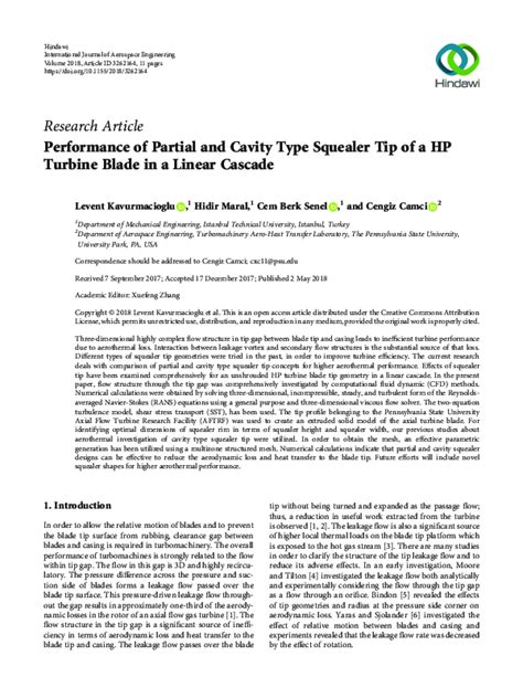 pdf performance of partial and cavity type squealer tip of a hp
