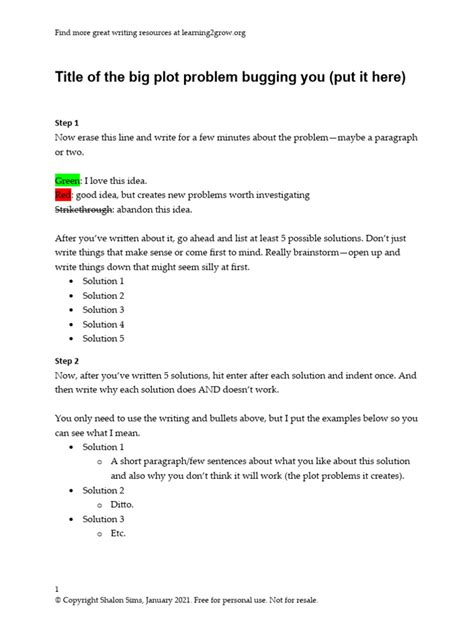 Solving Plot Problems 2021 Pdf Paragraph