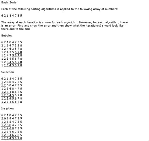 Solved Basic Sorts Each Of The Following Sorting Algorithms Chegg
