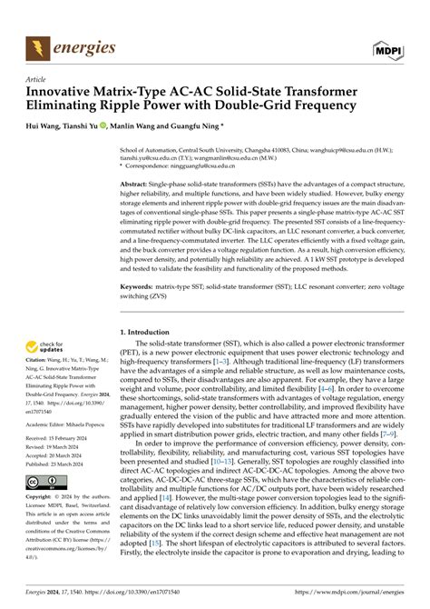 Pdf Innovative Matrix Type Ac Ac Solid State Transformer Eliminating
