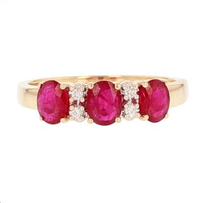 96ctw Oval Cut Ruby W Diamond Accents Three Stone Ring 14k Yellow