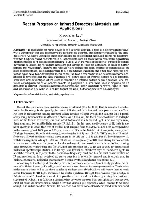 Pdf Recent Progress On Infrared Detectors Materials And Applications