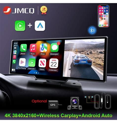 무선 안드로이드 오토 카플레이 Jmcq 대시 캠 백미러 와이파이 및 자동 듀얼 자동차 Dvr 비디오 Gps 티몬