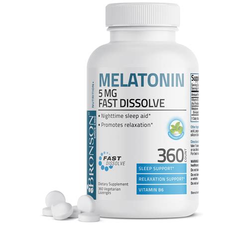 Melatonin Fast Dissolve Lozenges Peppermint 5 Mg Sleep Supplements Bronson Vitamins