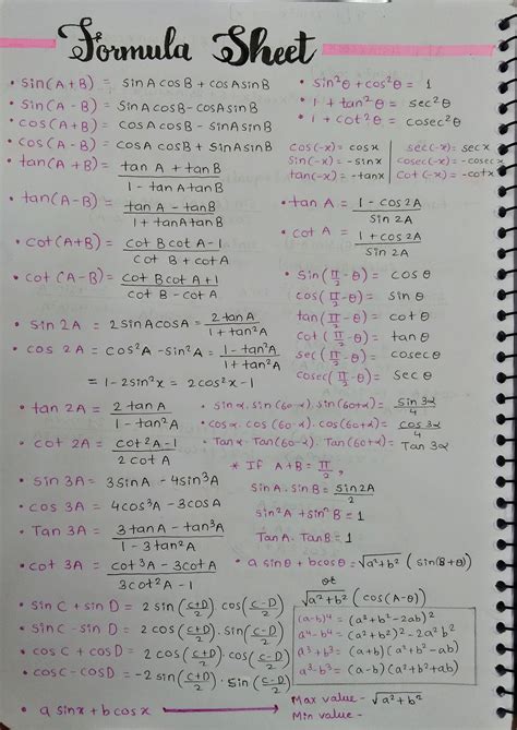 Class 10 Class 11 Aesthetic Maths Trigonometry Formula Sheet Artofit