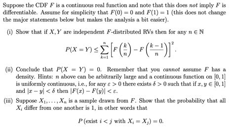 solved suppose the cdf f is a continuous real function and