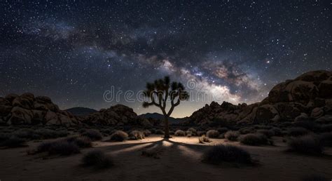 Joshua Tree Milky Way Night Sky Desktop Wallpaper Stock Illustration