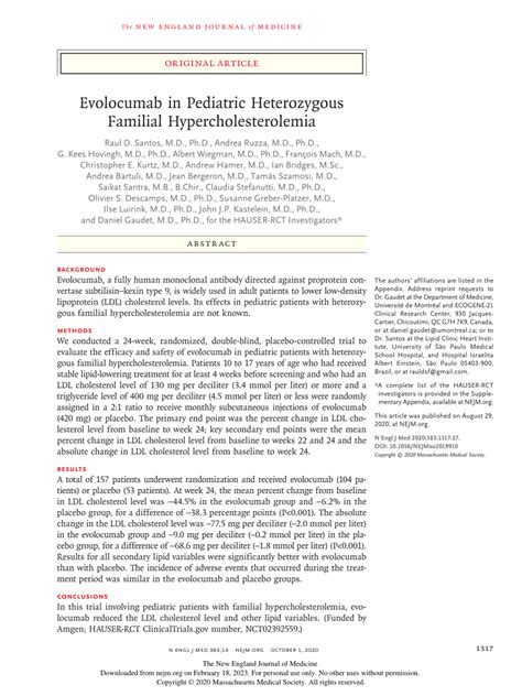 Pdf Evolocumab In Pediatric Heterozygous Familial Hypercholesterolemia