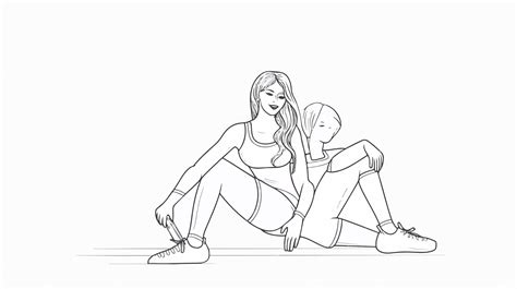 Partnerassisted Hamstring Stretches With Doodle Illustration Premium Ai Generated Vector