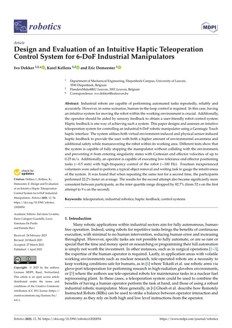 Pdf Design And Evaluation Of An Intuitive Haptic Teleoperation