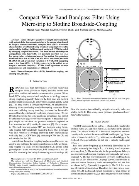 Pdf Compact Wide Band Bandpass Filter Using Microstrip To Slotline