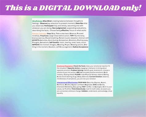 DBT Skills Card Cheat Sheet Coping Skills Emotional Regulation Distress Tolerance Etsy