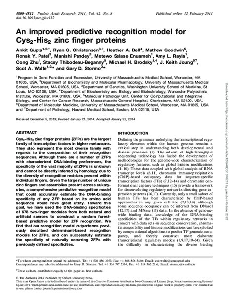 Pdf An Improved Predictive Recognition Model For Cys2 His2 Zinc