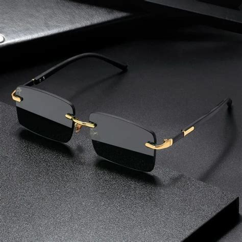 Retro Sunglasses Men Brand Designer Fashion Rimless Sun Glasses Shades
