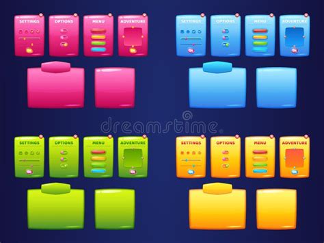 Set Progress Bars And Game Buttons Gui Elements Stock Vector Illustration Of Info Plate