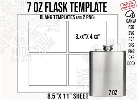 Flask Template Bundle Flask Svg Bundle Flask Template Flask 5 6 7 8 Oz Template Alcohol Svg