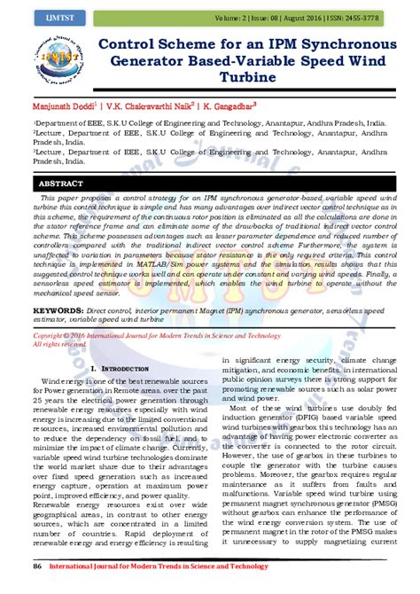 Pdf Control Scheme For An Ipm Synchronous Generator Based Variable Speed Wind Turbine