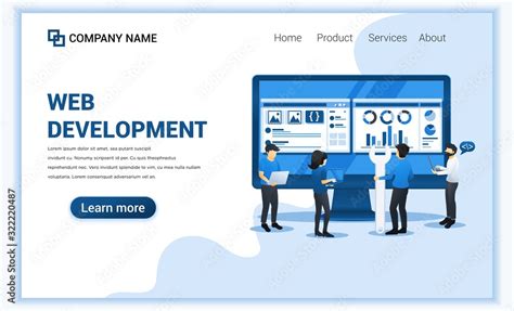 Web Development Concept With People Are Programming And Coding On Big